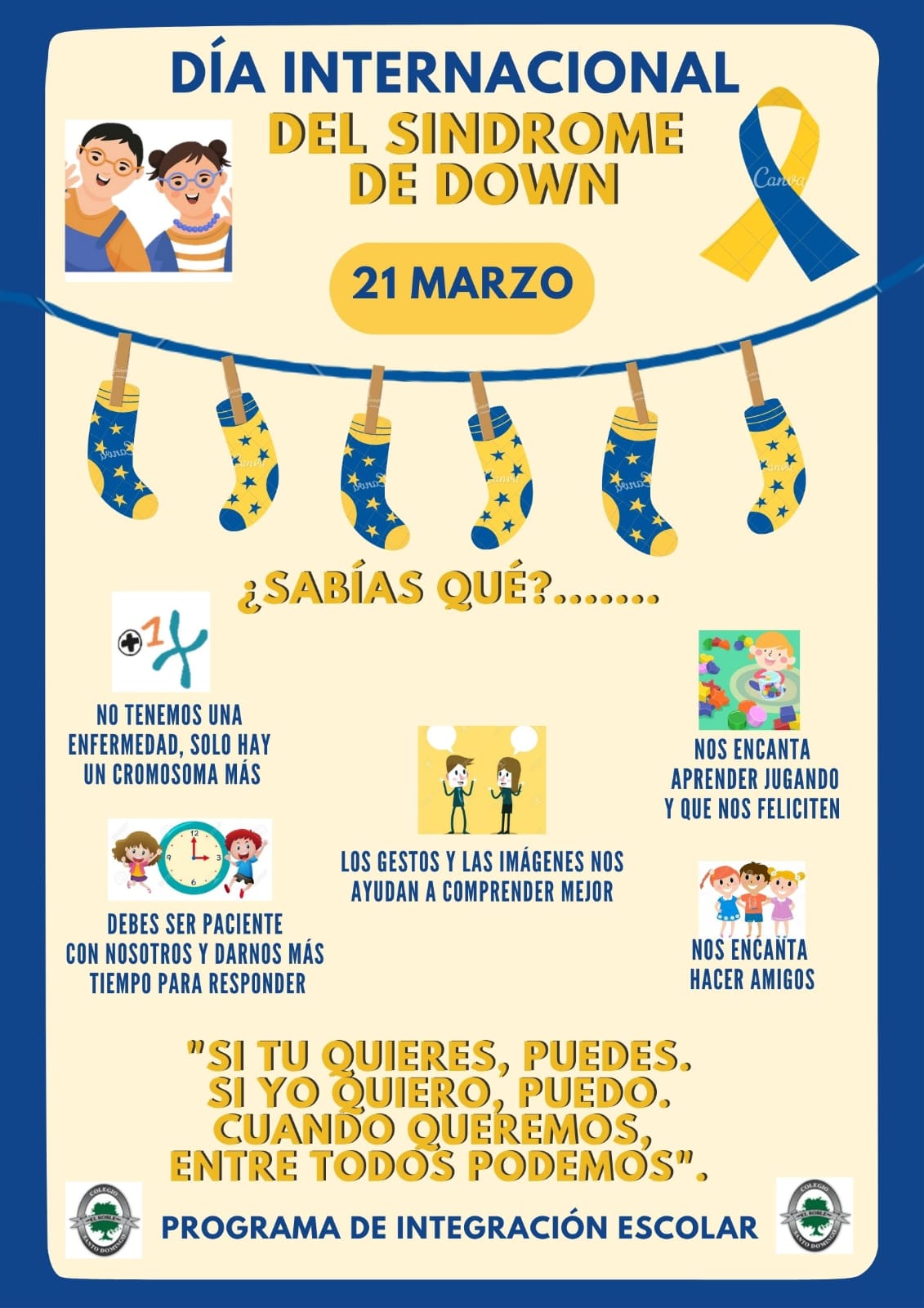 Afiche día Internacional del Sindrome de Down — Colegio El Roble